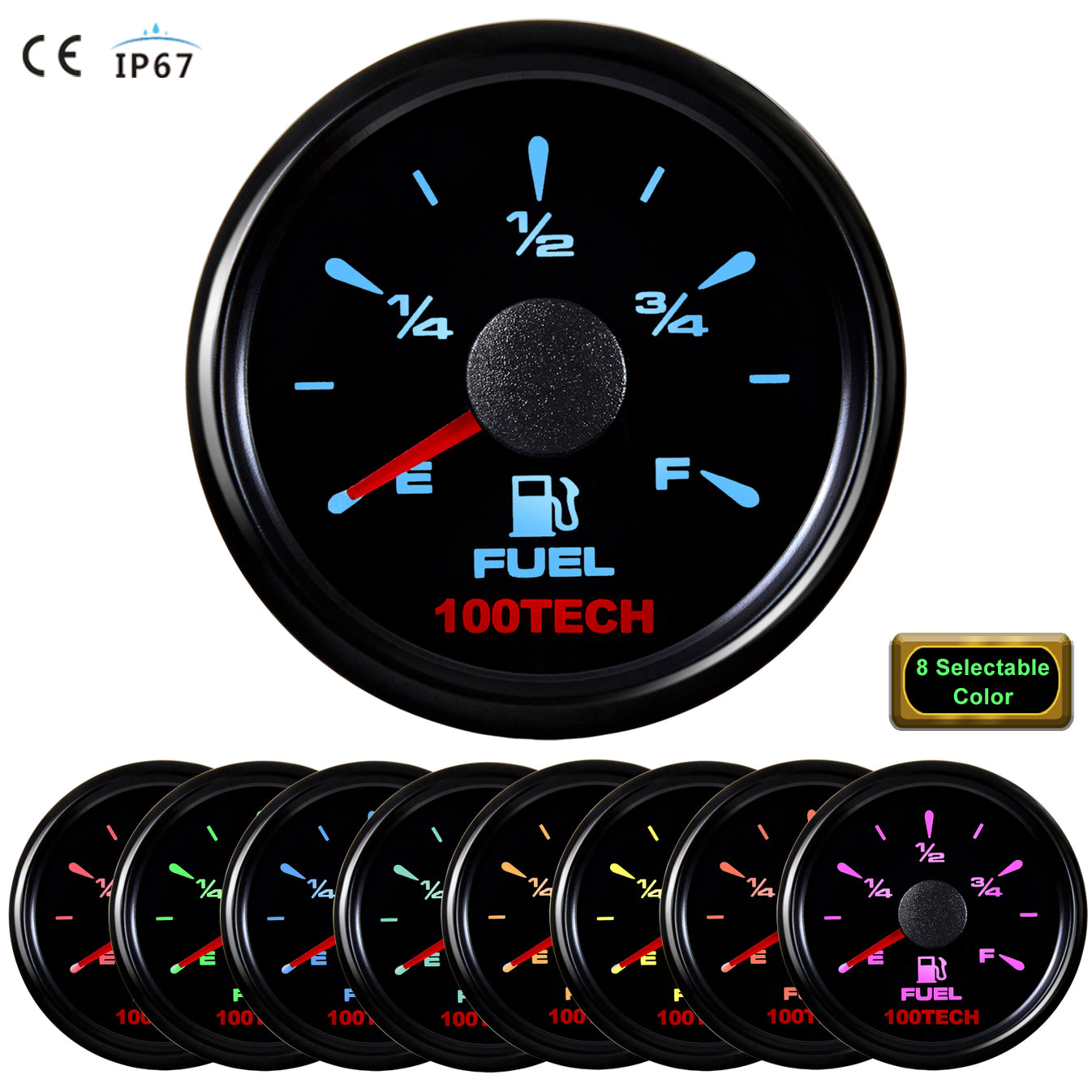 100TECH High Resolution Fuel Sending Unit and Gauge Kit 7"(180mm ...