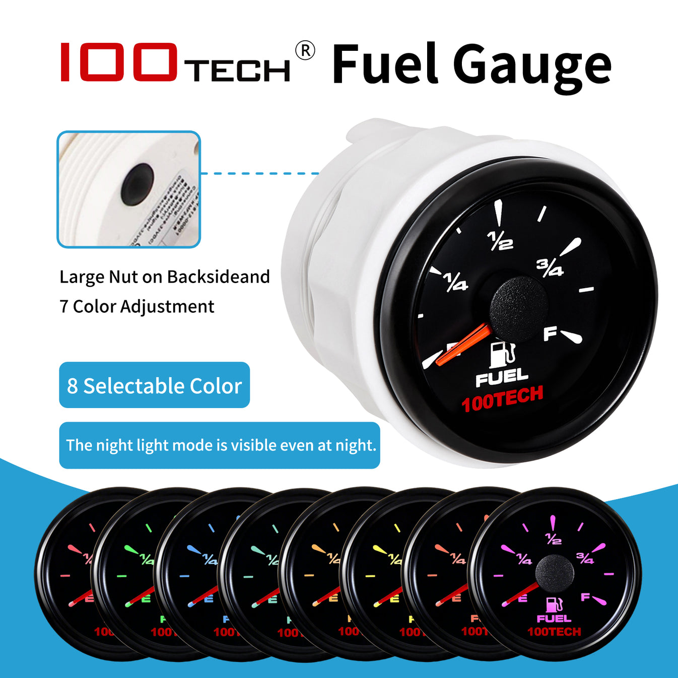 100TECH Boat Fuel Gauge Marine Fuel Gauge for Boat RV Yacht Car Truck ...