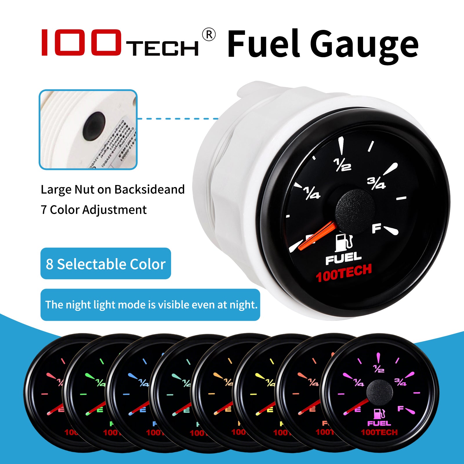 100TECH Boat Fuel Gauge Marine Fuel Gauge for Boat RV Yacht Car Truck ...