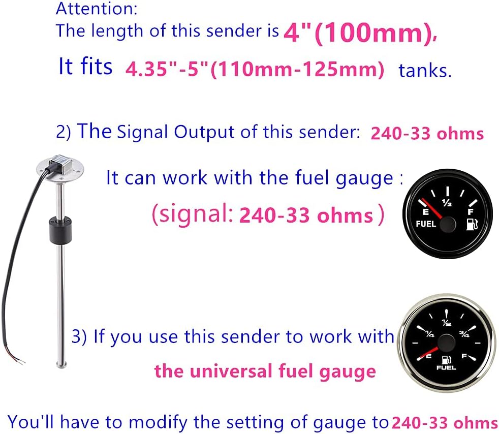 100TECH Fuel Sending Unit 240-33 ohms 4" to 24" Marine for Boat Truck ...